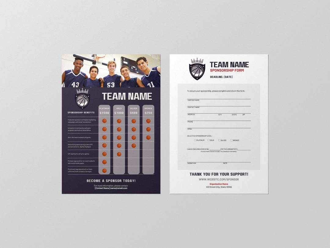 Basketball Sponsorship | Sports Team Sponsorship Package Template | Customizable Editable Two ...