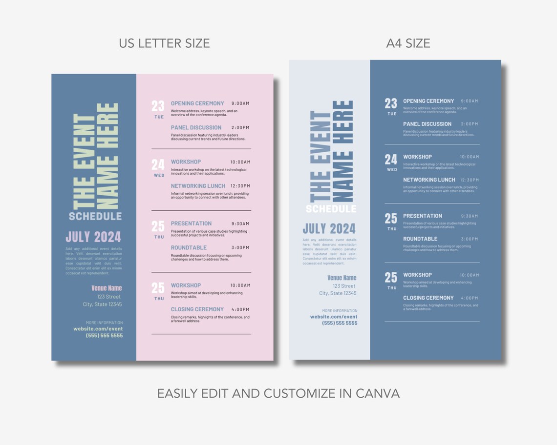 Event Schedule Template | Event Timeline | Event Program Schedule ...