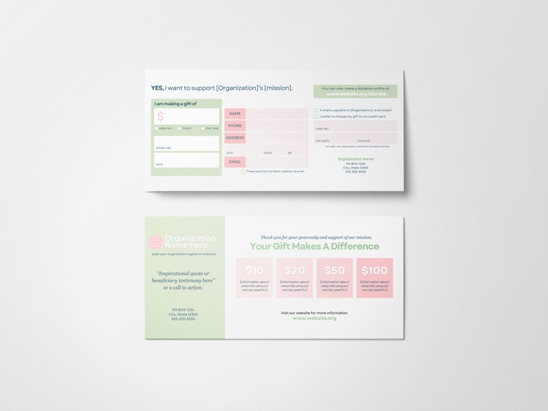Donation Card | Donor Reply Card Template | Customizable Template - Etsy
