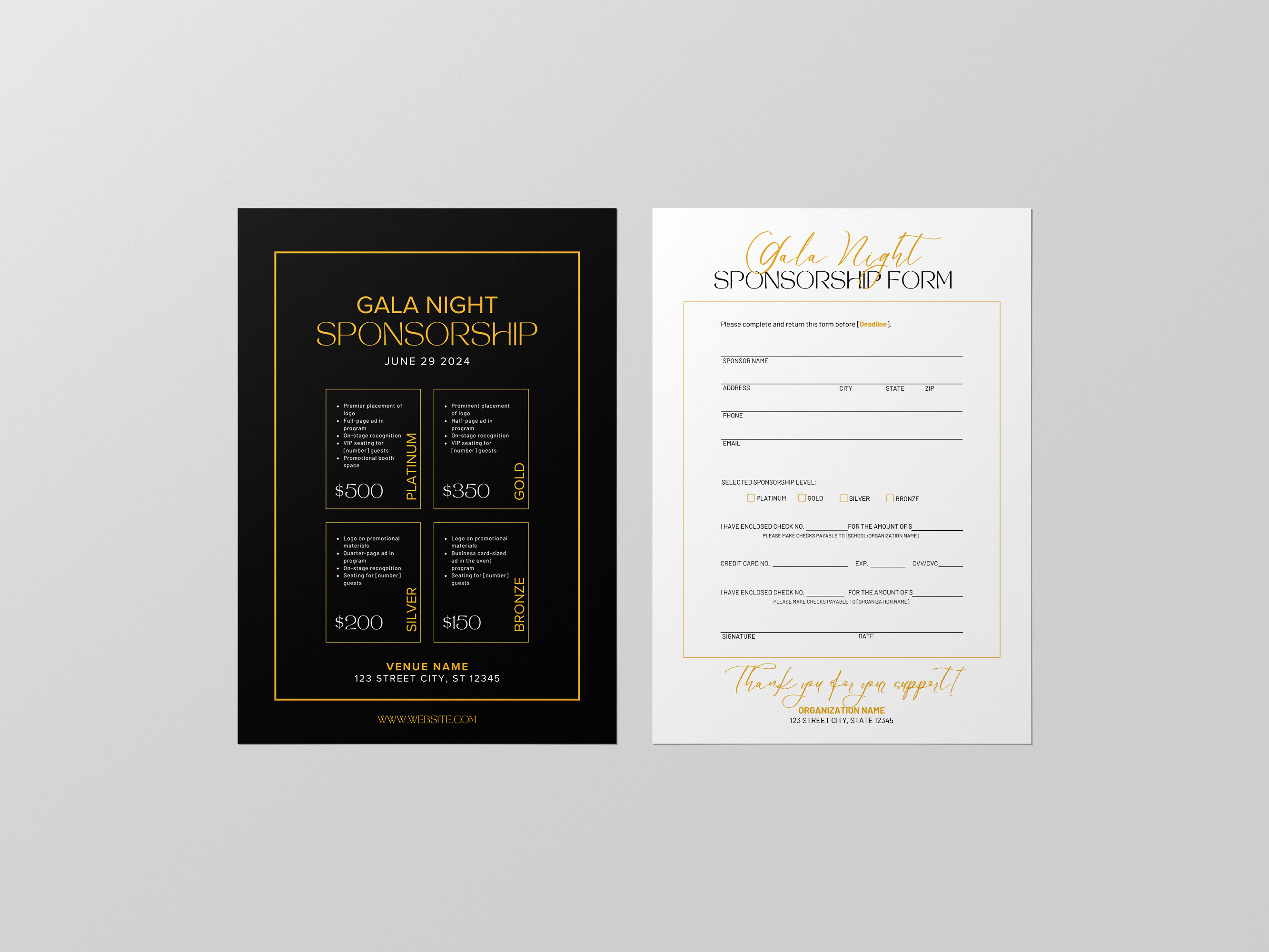 Gala Sponsorship Levels Template Packet | Fundraiser Sponsorship Levels ...