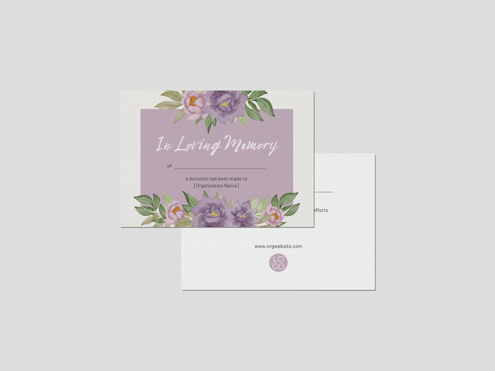 In Memory of Donation Card | Memorial Gift Acknowledgement Card ...