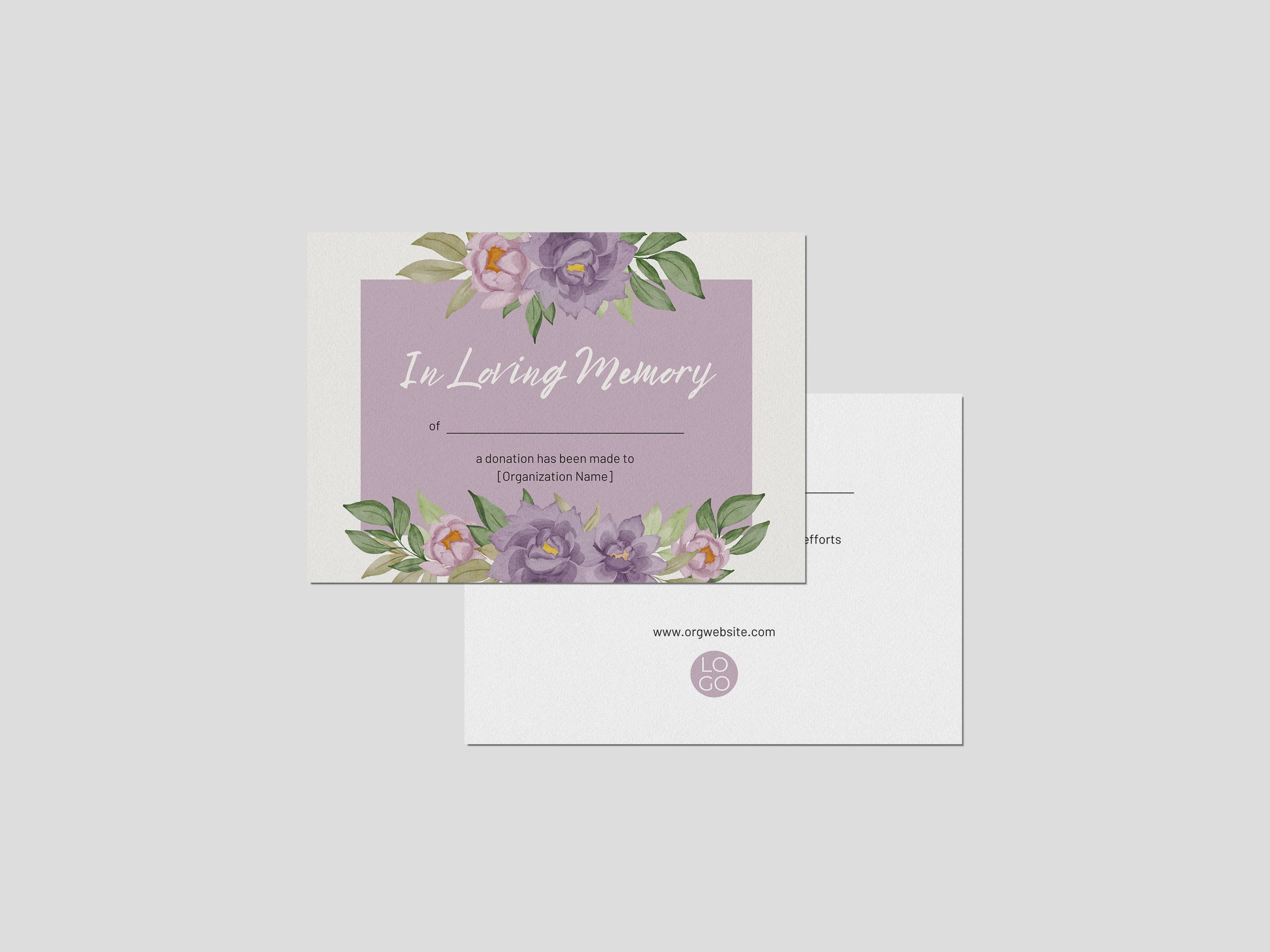 In Memory of Donation Card | Memorial Gift Acknowledgement Card ...