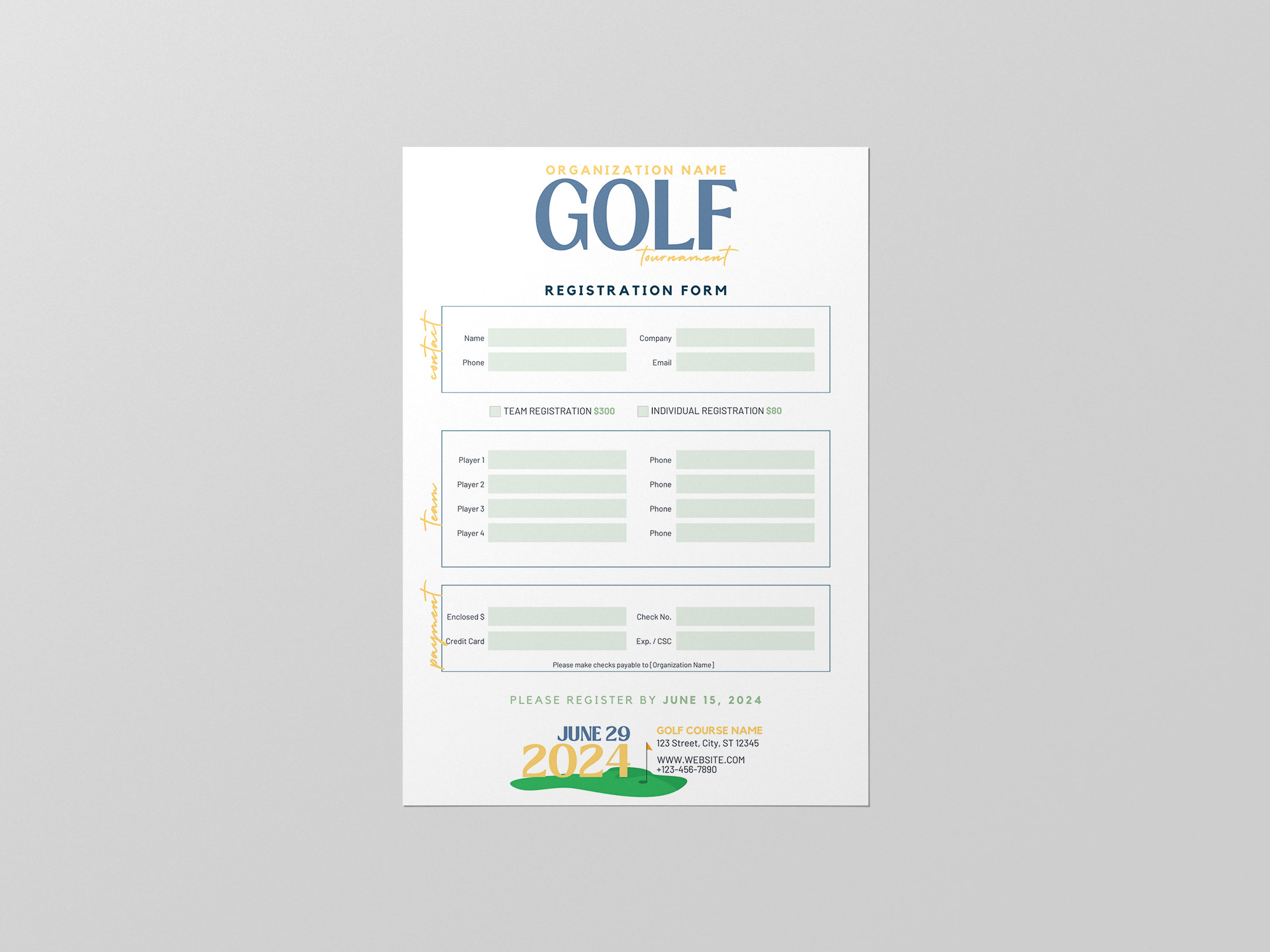 Golf Tournament Registration Form Template | Golf Tournament Players ...