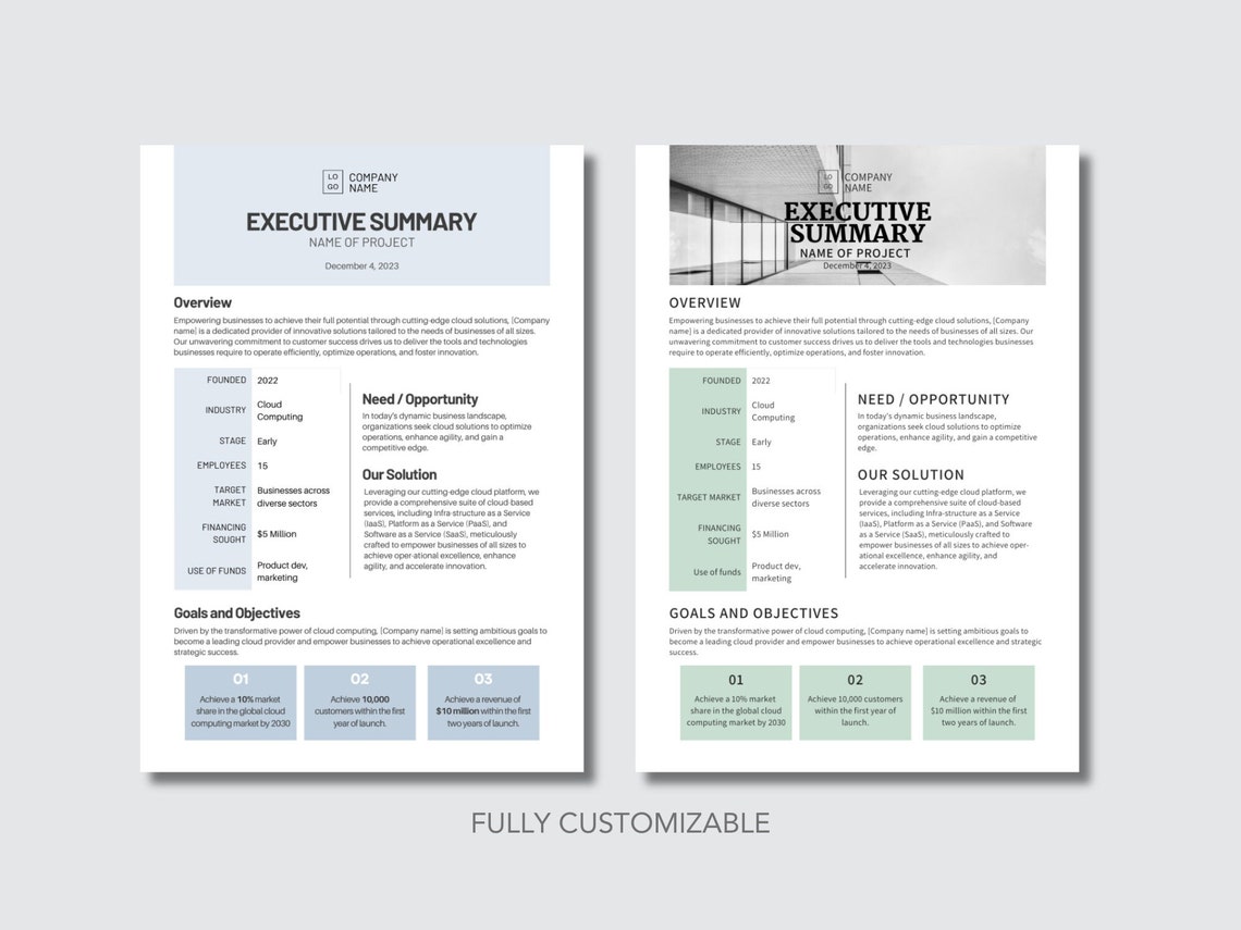 Executive Summary Template | Startup Executive Summary | Investor ...