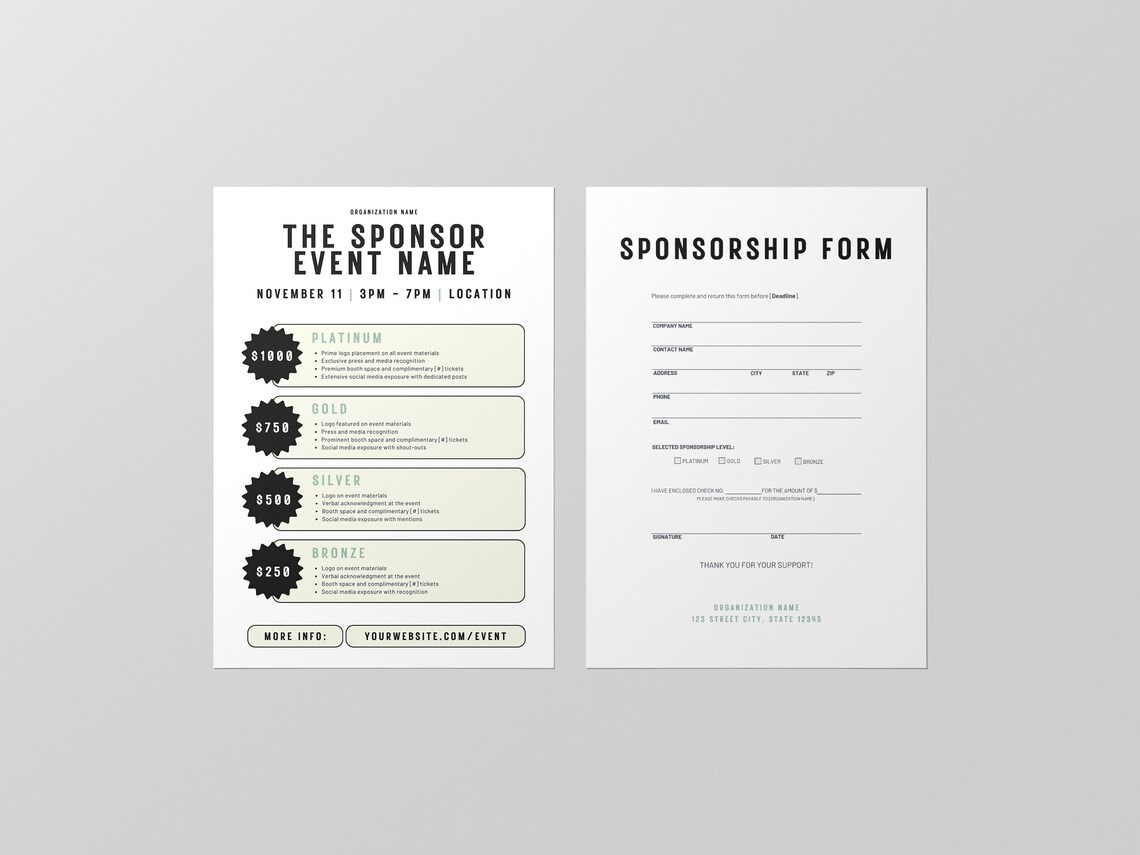 Event Sponsorship Levels Template Packet | Fundraiser Sponsorship ...