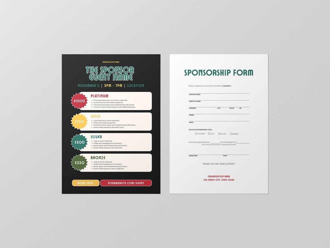 Event Sponsorship Levels Template Packet | Fundraiser Sponsorship ...