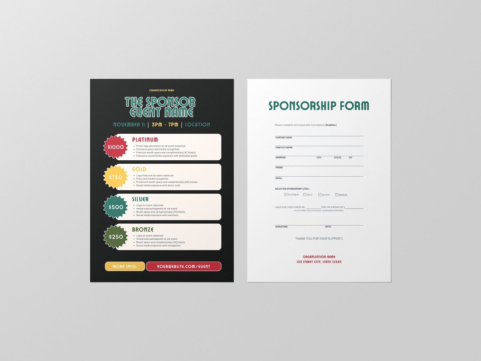 Event Sponsorship Levels Template Packet | Fundraiser Sponsorship ...