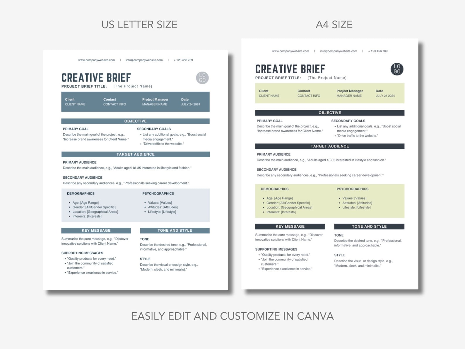 Creative Brief | Project Brief Template | Customizable Canva Template - Etsy