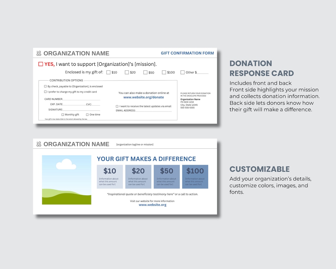 Donor Reply Card Template | Nonprofit Direct Mail Donation Form - Etsy