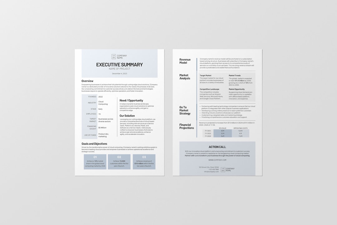 Executive Summary Template | Startup Executive Summary | Investor ...