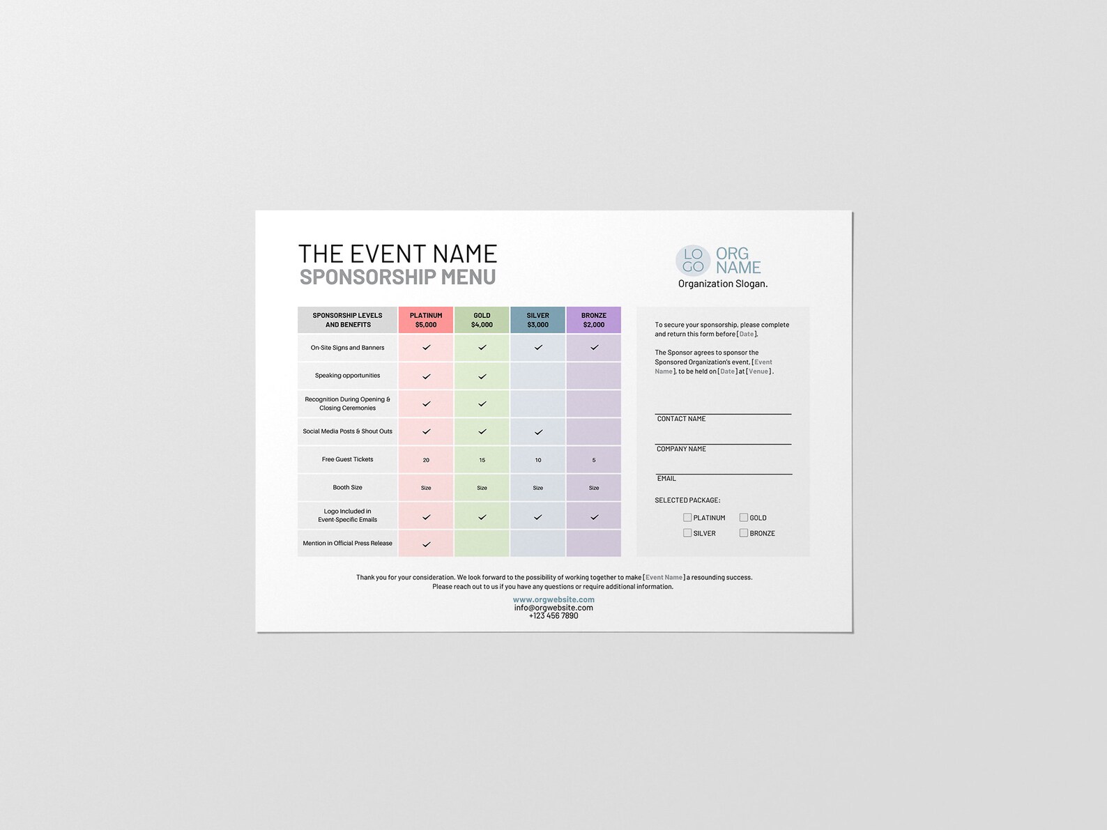Event Sponsorship Levels Template | Fundraiser Sponsorship Levels and Benefits | Business ...