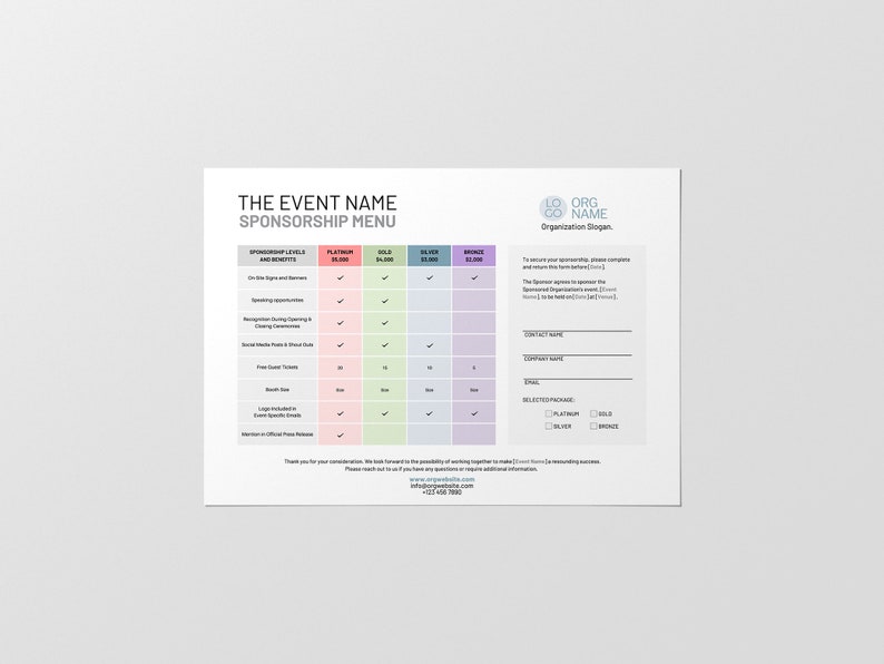 Event Sponsorship Levels Template | Fundraiser Sponsorship Levels and ...