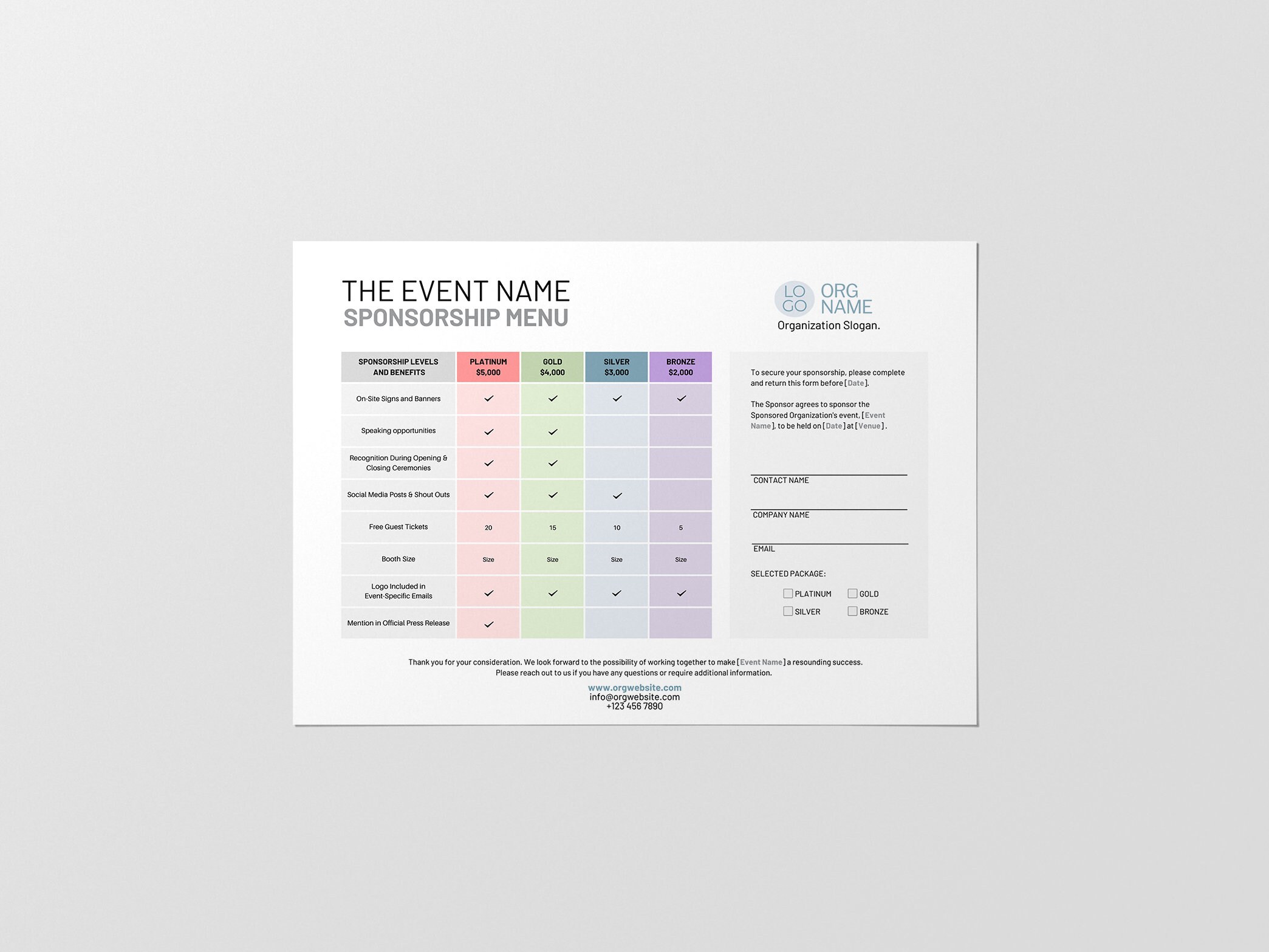 Event Sponsorship Levels Template | Fundraiser Sponsorship Levels and ...