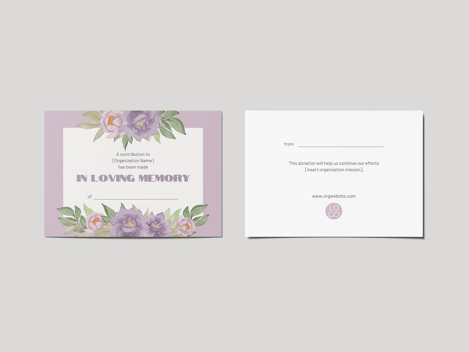 In Memory of Donation Card | Memorial Gift Acknowledgement Card ...