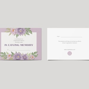 In Memory of Donation Card | Memorial Gift Acknowledgement Card ...