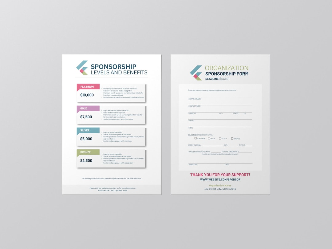 Event Sponsorship Levels Packet Template | Fundraiser Sponsorship Levels and Benefits | Business ...