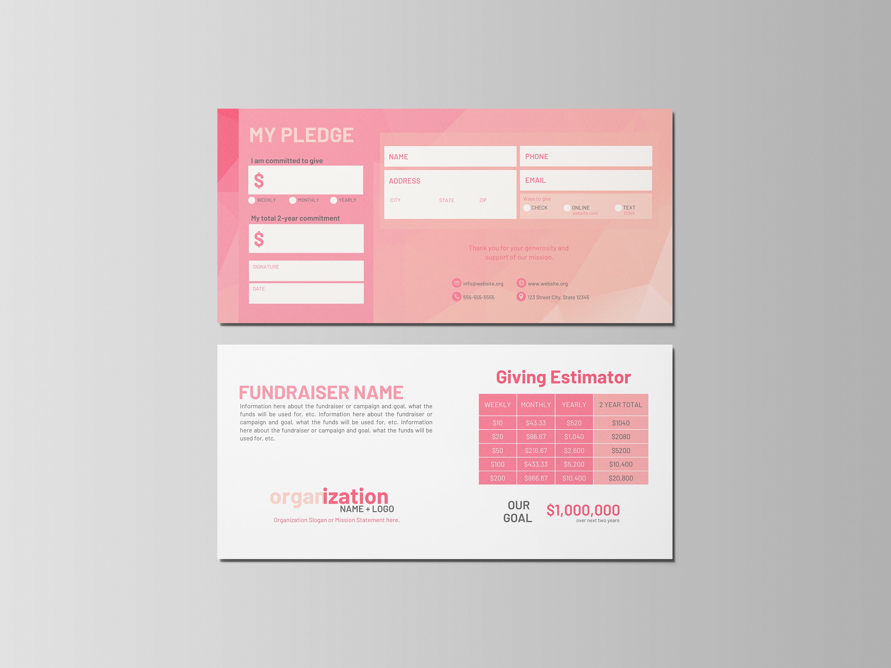 Donation Pledge Card | Donor Pledge Card Template With Giving Estimate ...