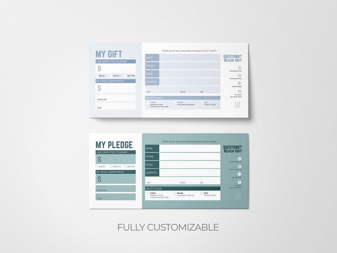 Donation Pledge Card | Donor Pledge Card Template | Customizable ...