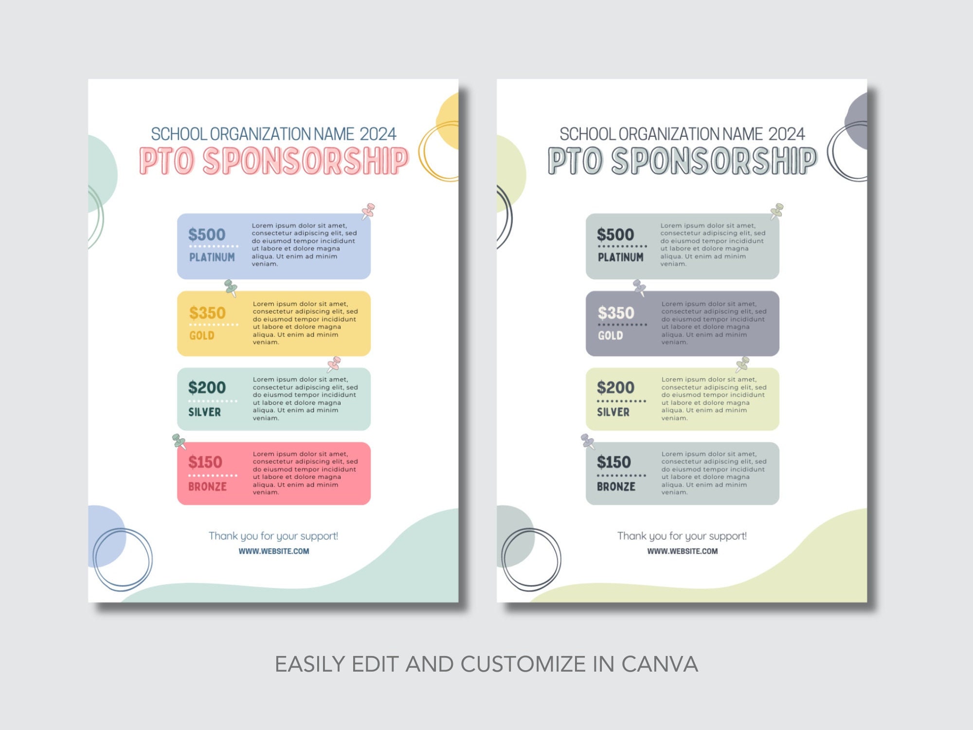 Customizable School PTO Sponsorship Package | Canva Template - Etsy