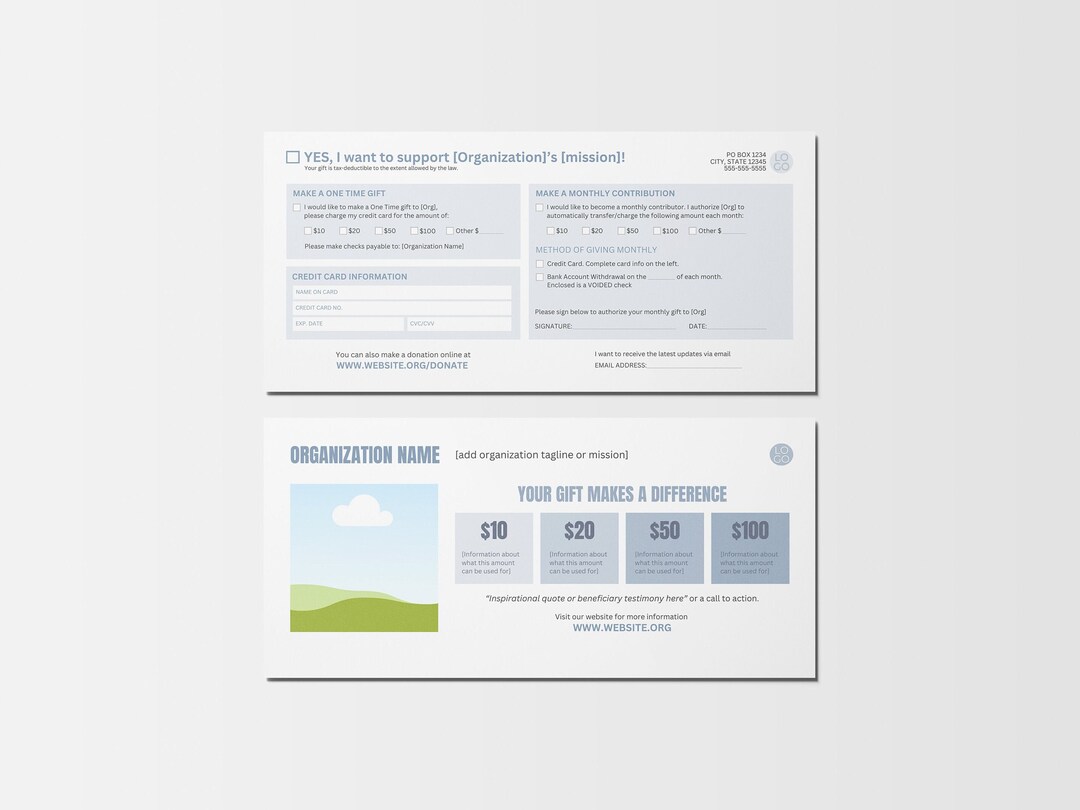 Donation Card | Donor Reply Card Template | Customizable Template ...