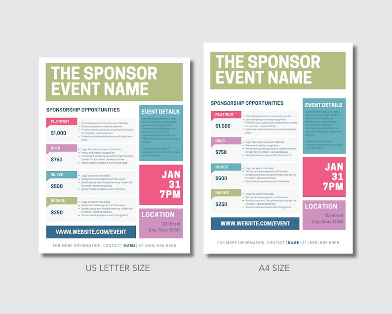 Event Sponsorship Levels Packet Template | Fundraiser Sponsorship ...
