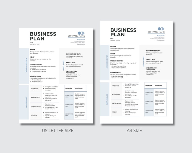 Business Plan Template (front + Back) | One Page Business Plan ...