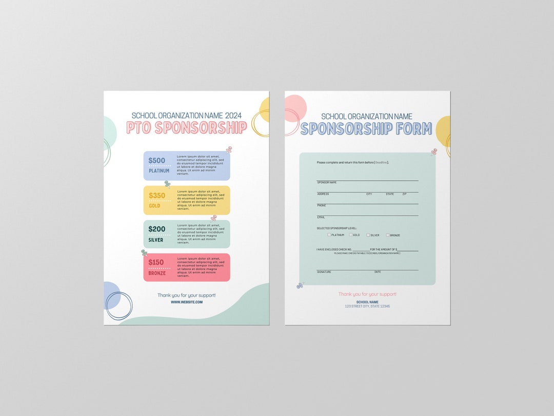 School PTO/PTA Sponsorship Package Template | School Sponsor ...