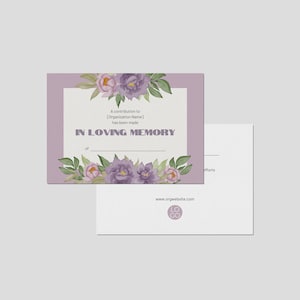 In Memory of Donation Card | Memorial Gift Acknowledgement Card ...