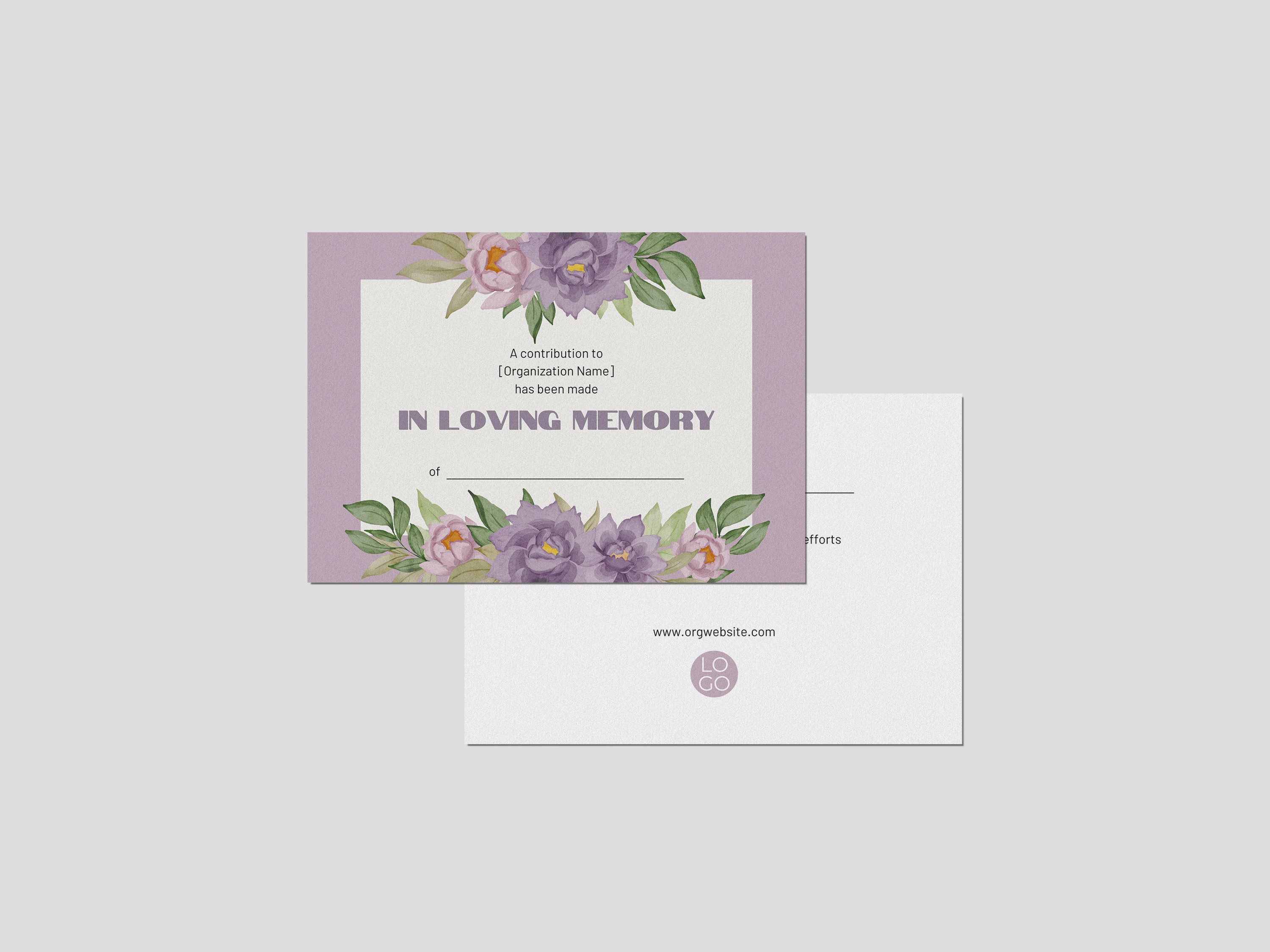 In Memory of Donation Card | Memorial Gift Acknowledgement Card ...