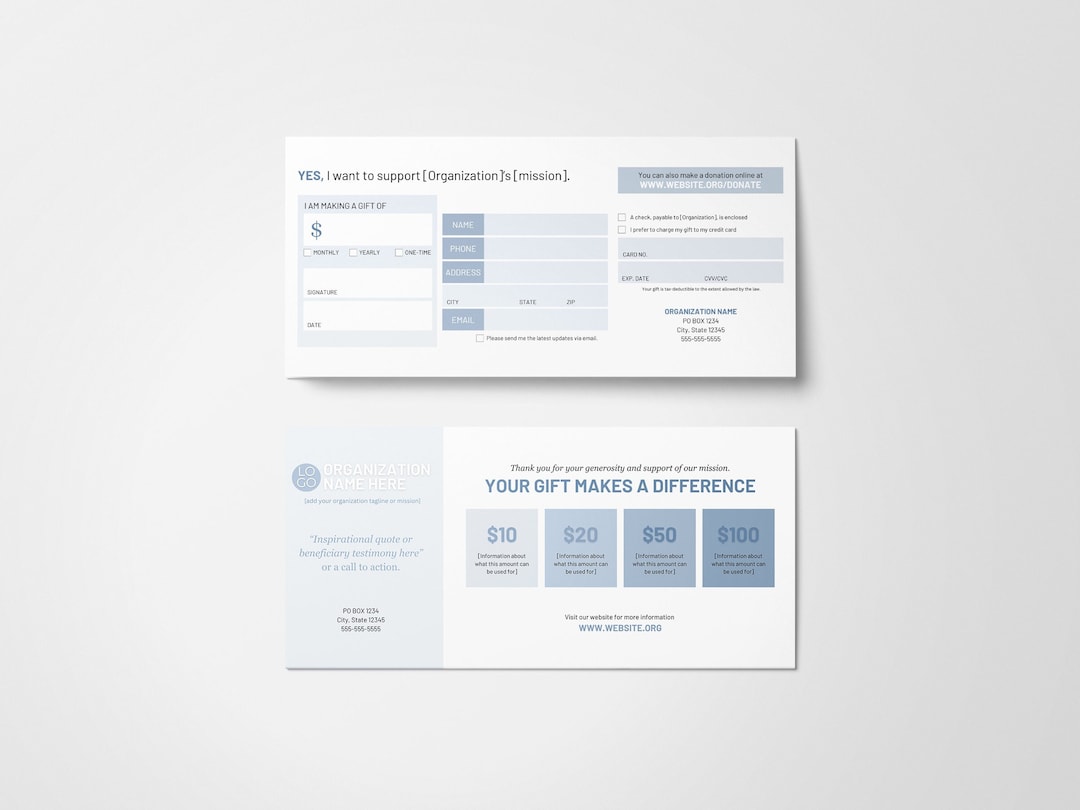 Donation Card Donor Reply Card Template Customizable Template - Etsy