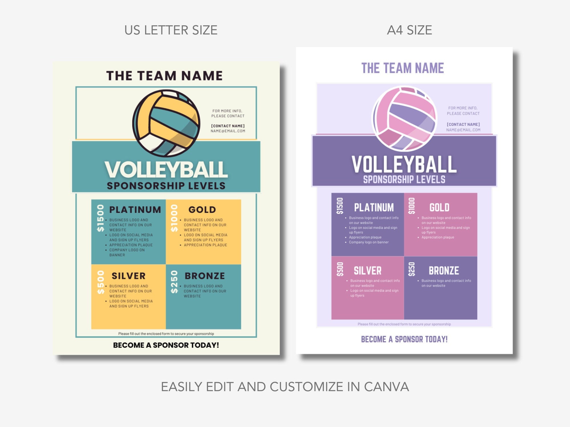 Sports Team Sponsorship Package Template Volleyball Sponsorship ...