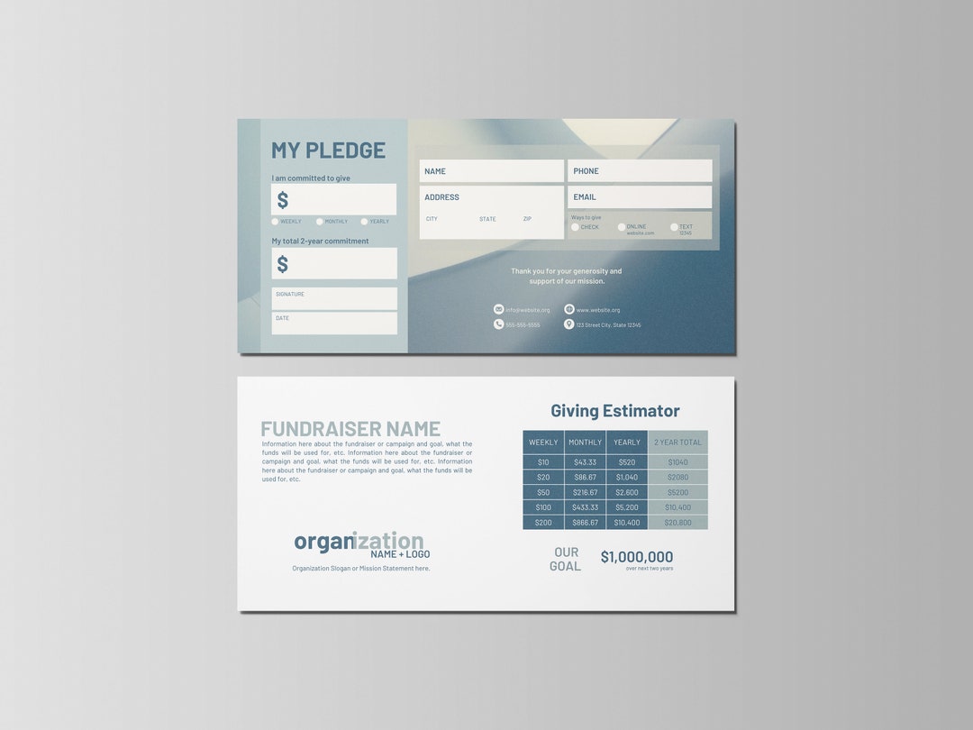 Donation Pledge Card | Donor Pledge Card Template With Giving Estimate Table | Customizable ...