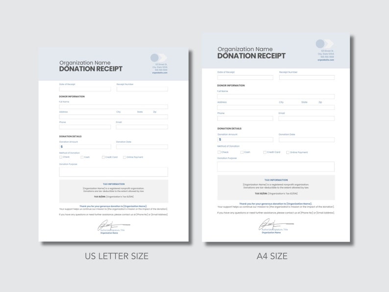 Editable Donation Receipt Template | Canva Template - Etsy