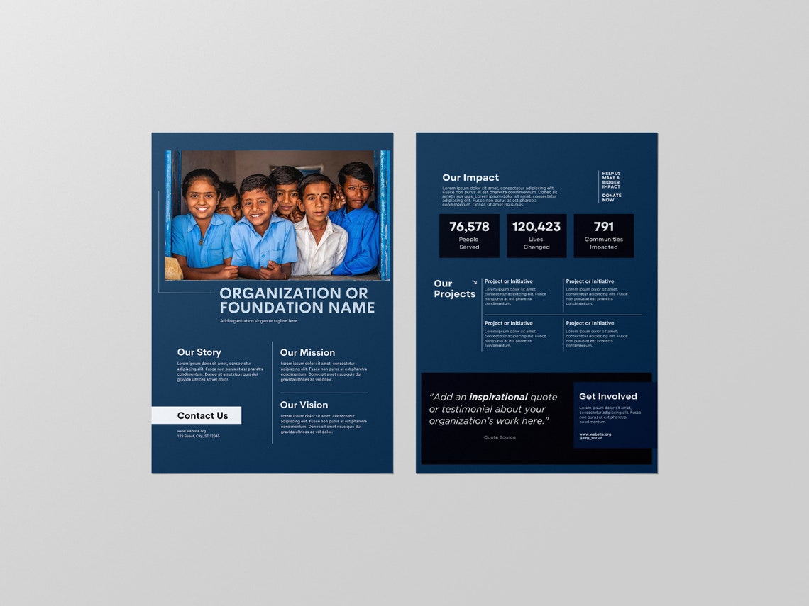 One Pager Nonprofit Organization Template | Customizable Org Fact Sheet ...