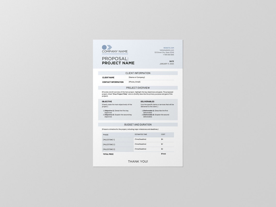 One Page Project Proposal Template | Client Proposal Template | Minimal ...