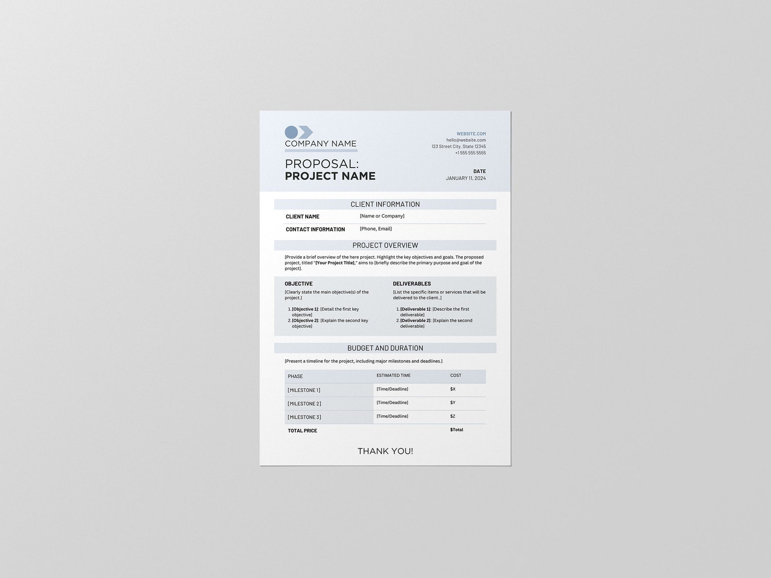 One Page Project Proposal Template | Client Proposal Template | Minimal ...