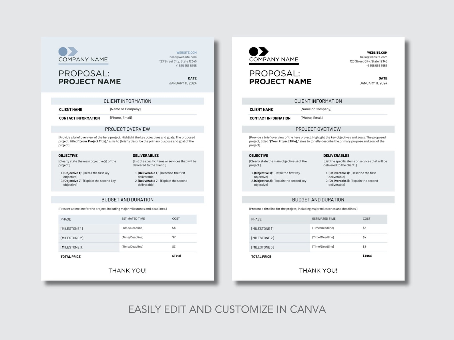One Page Project Proposal Template | Client Proposal Template | Minimal ...