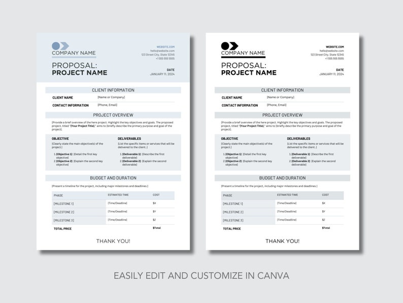 One Page Project Proposal Template | Client Proposal Template | Minimal Brief Proposal ...