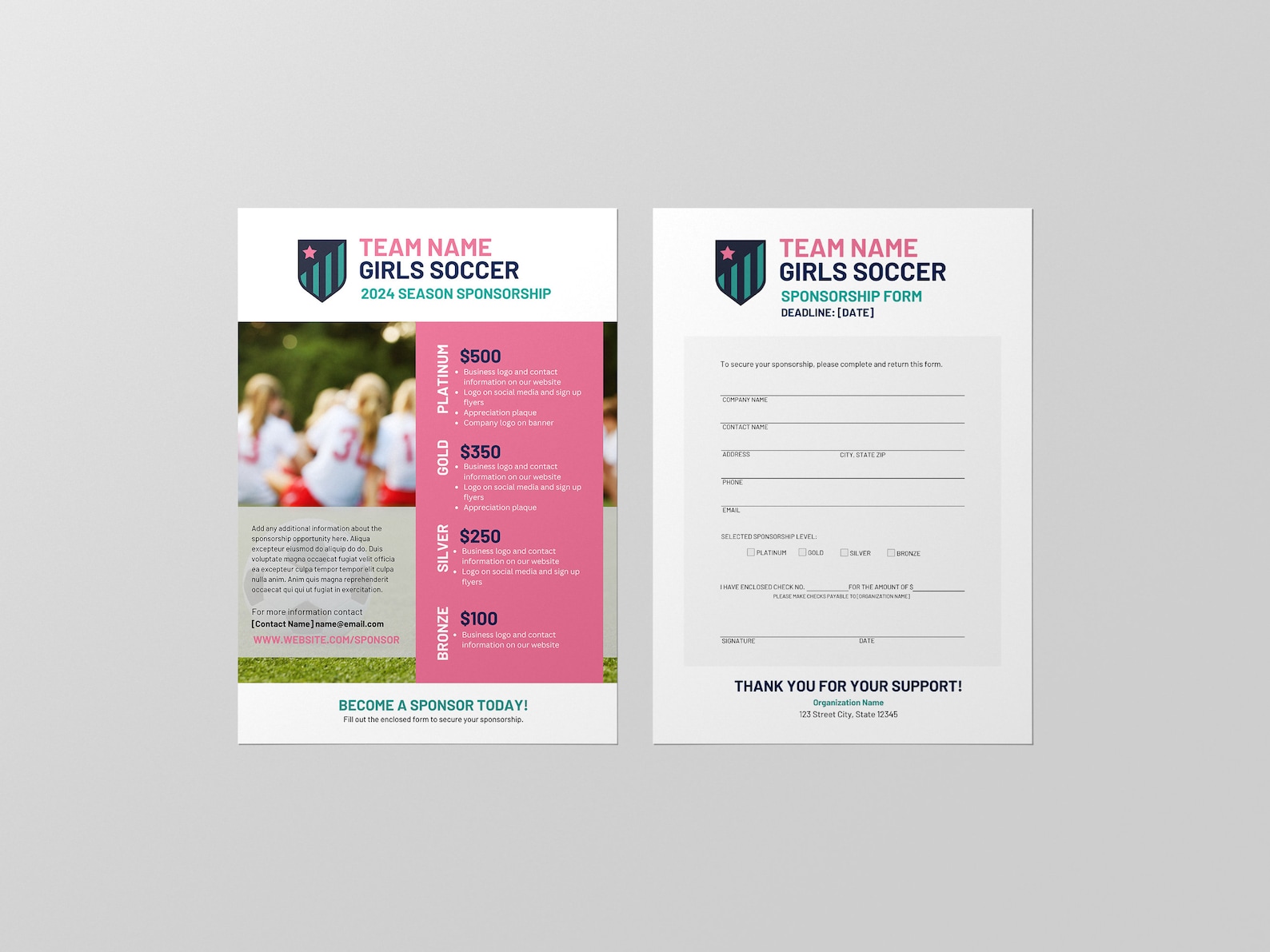 Sports Team Sponsorship Package Template | Customizable Editable Two ...