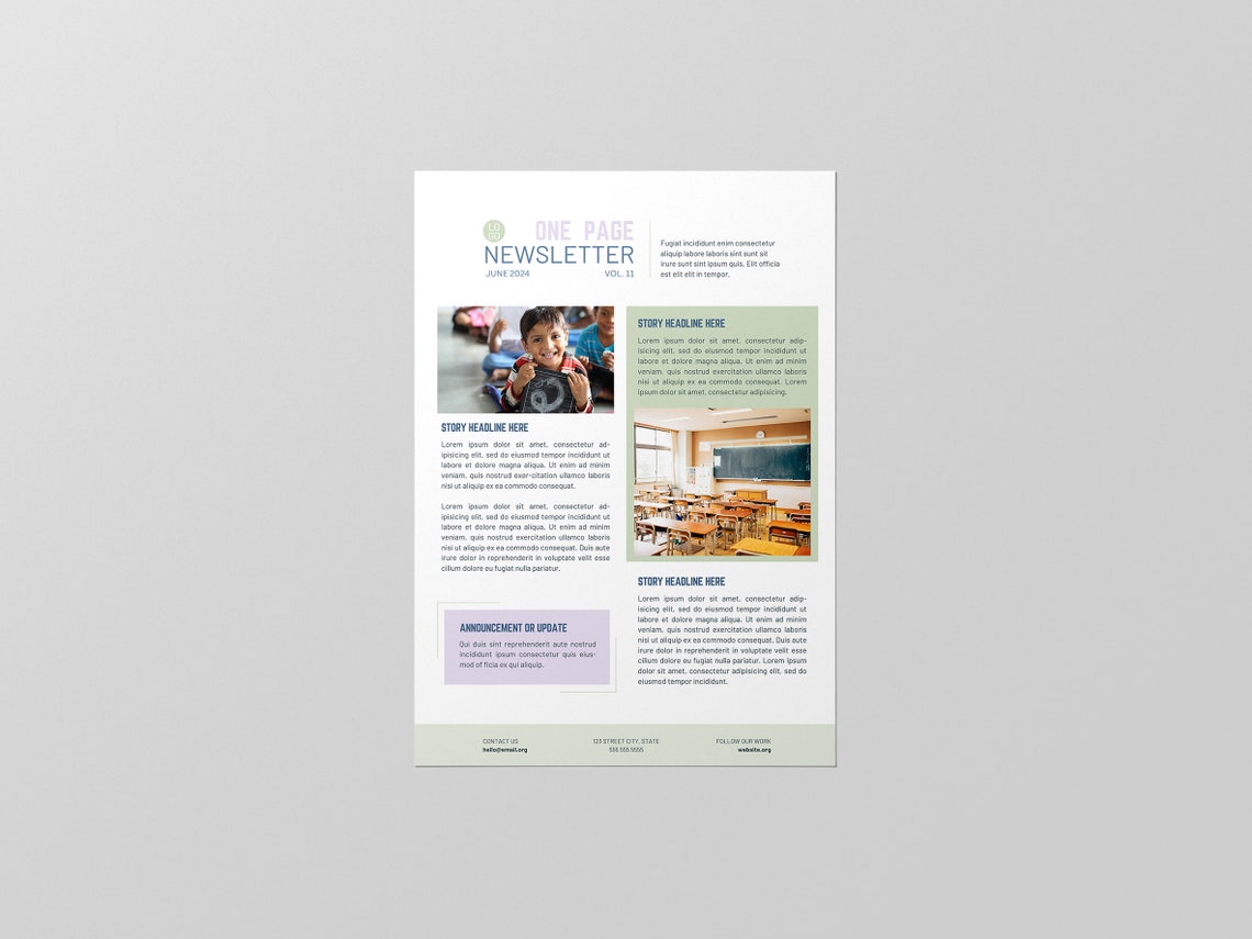 One Page Newsletter Template | Organization Business Newsletter ...