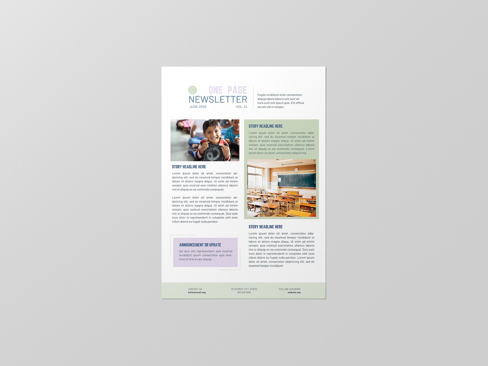 One Page Newsletter Template | Organization Business Newsletter ...