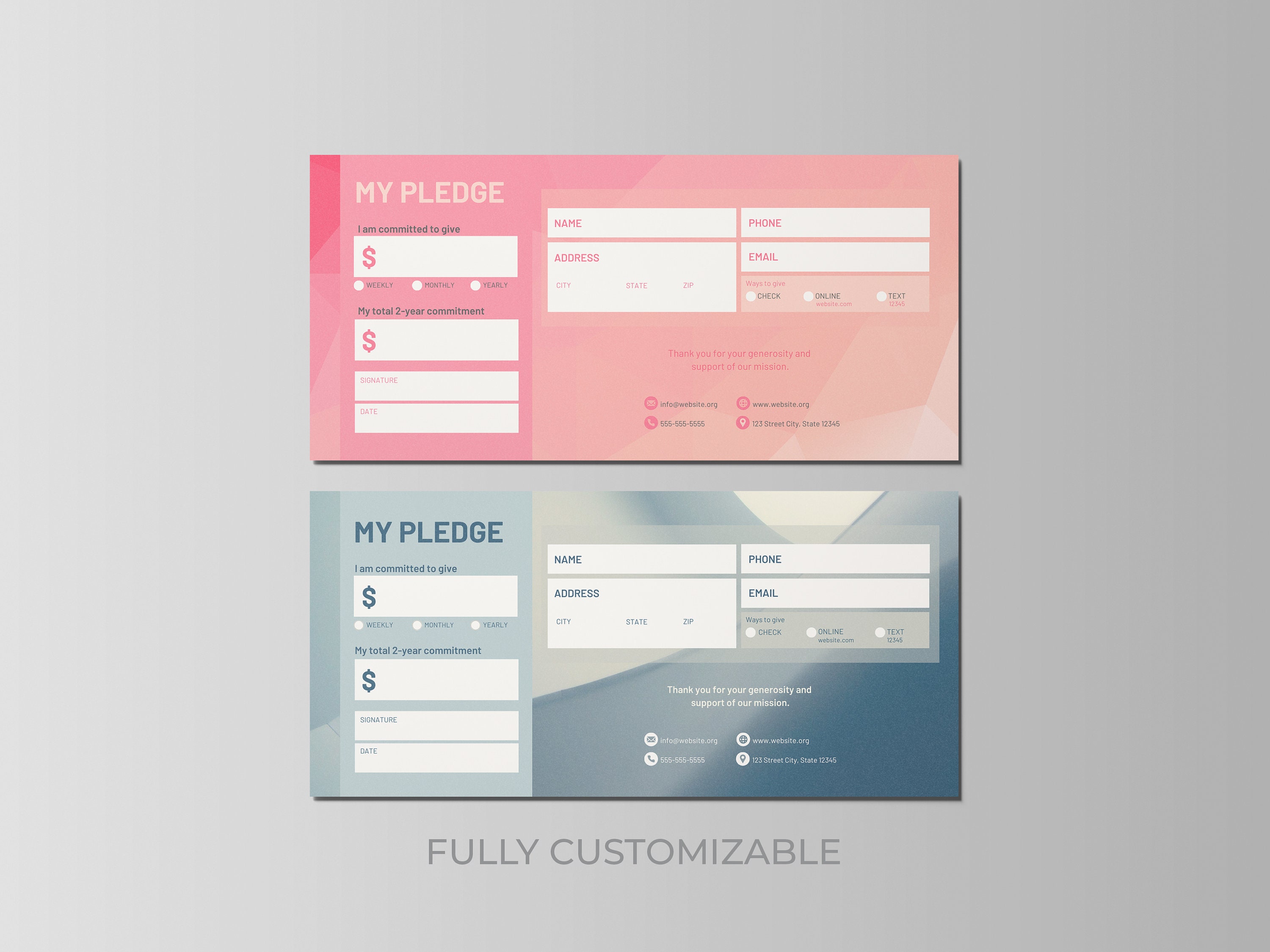 Donation Pledge Card | Donor Pledge Card Template With Giving Estimate ...