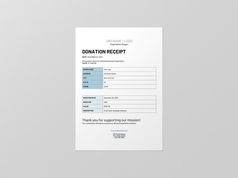 Editable Donation Receipt Template | US Letter Size - Microsoft Word - Etsy