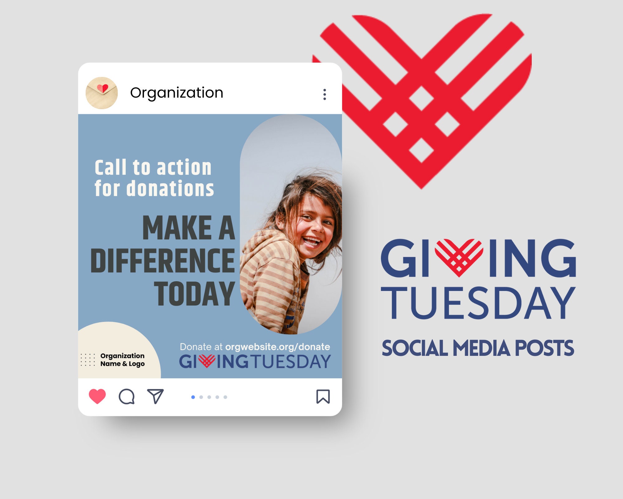 Customizable Giving Tuesday Social Media Template for Nonprofits Giving ...
