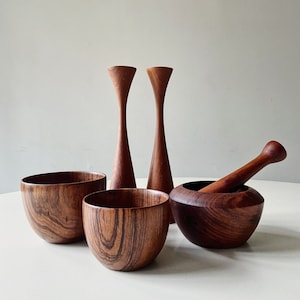 Impressive Teak Candlestick Set Osolnik Manner Turned Handmade Vintage ...