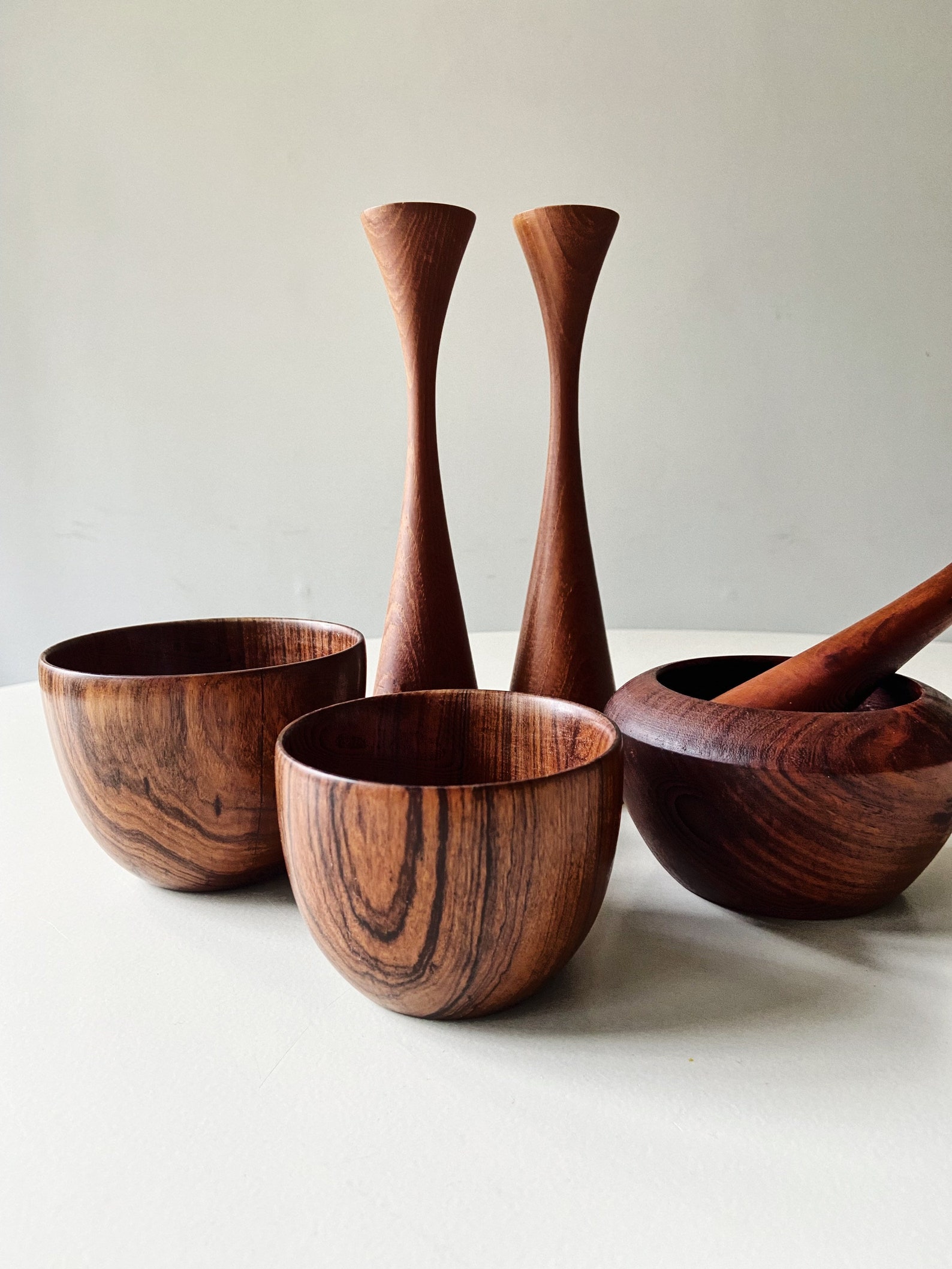 Impressive Teak Candlestick Set Osolnik Manner Turned Handmade Vintage ...