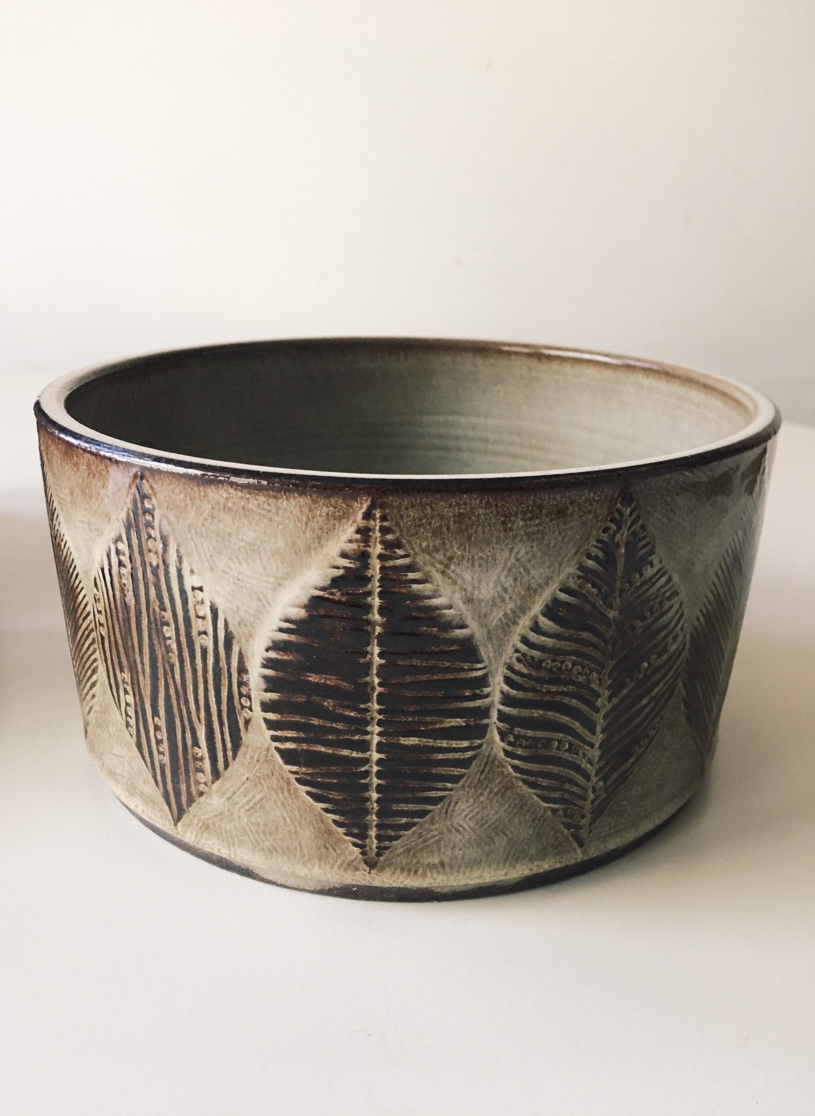 Vintage Sgraffito Leaf Pottery Vase Set: Mid-century Modern Danish ...