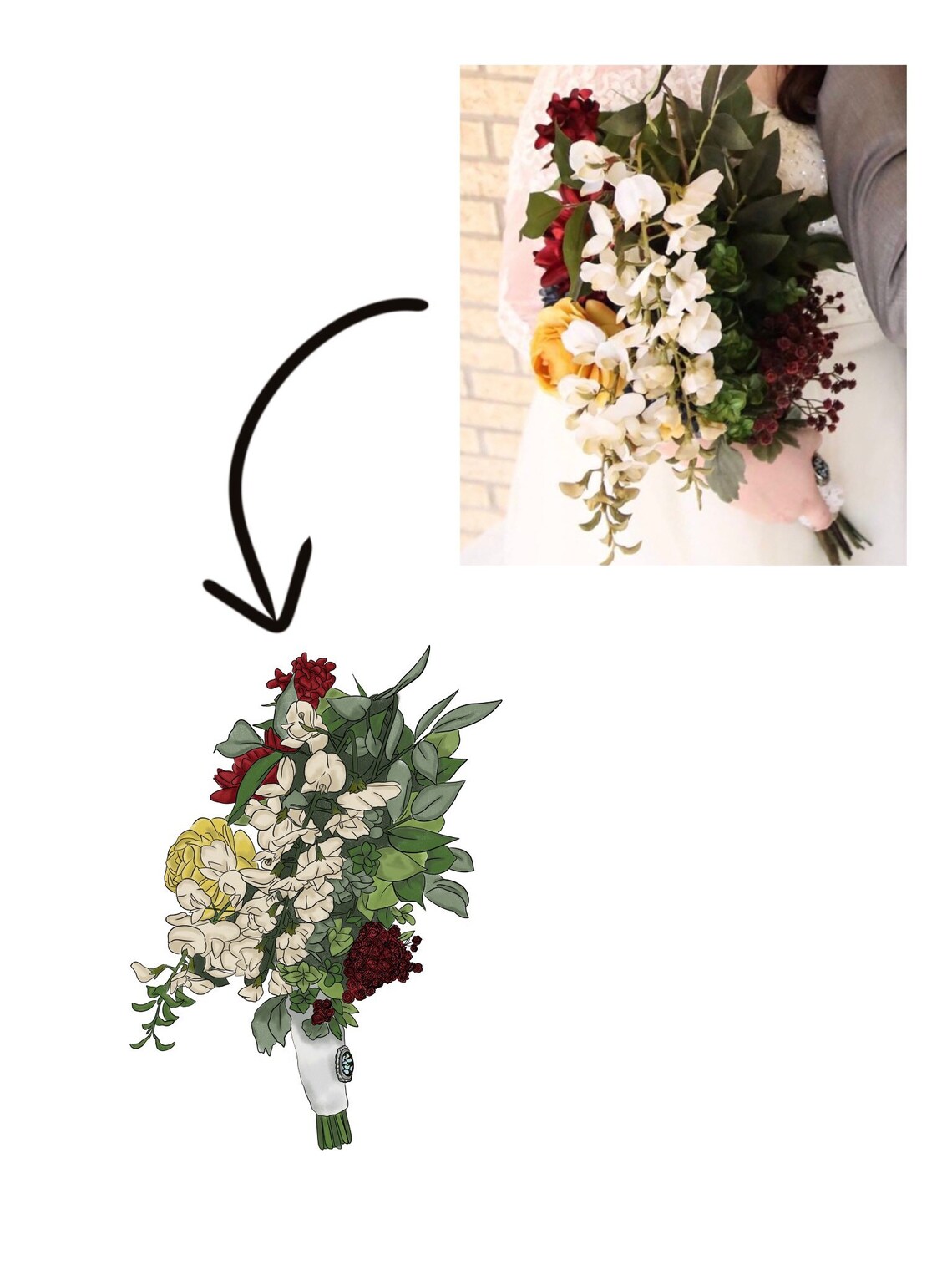 DIGITAL DOWNLOAD: Custom Bouquet Drawing, Wedding Bouquet, Line Drawing ...