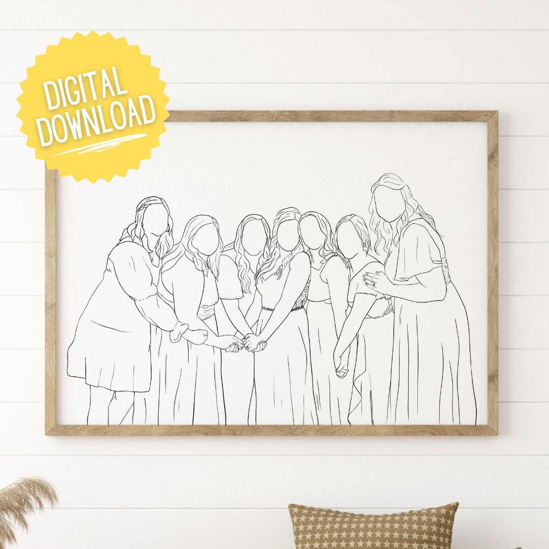DIGITAL DOWNLOAD: Personalized Drawing, 3+ People, Custom Portrait ...