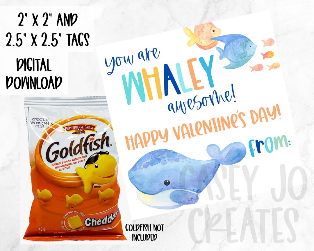 Goldfish Whaley Awesome Valentine's Day Printable Tags, Gift Tag, Fish ...